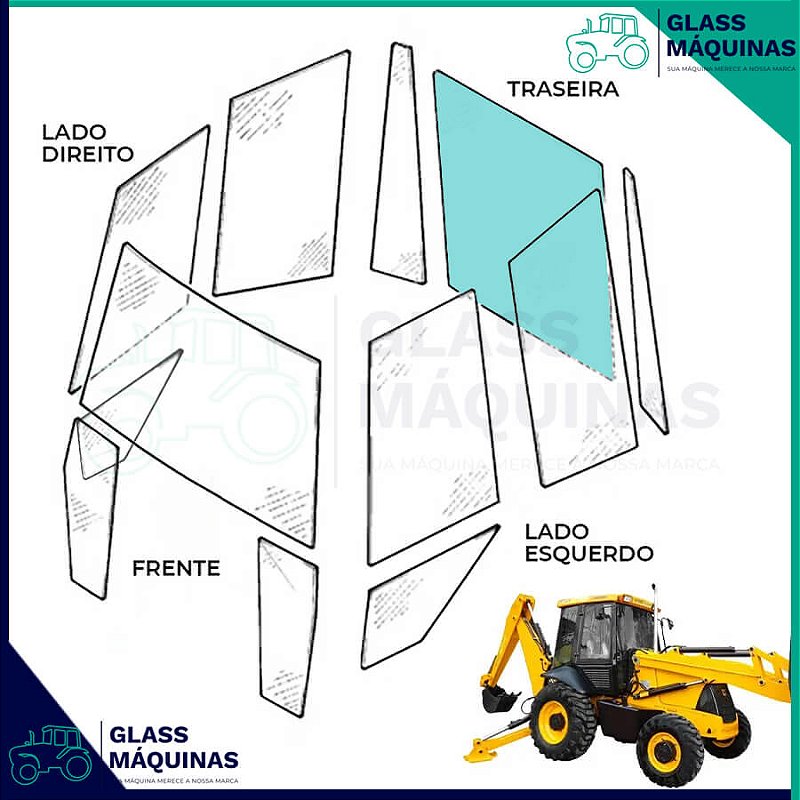 Vidro Vigia Traseiro JCB 3C - 82780378 - Glass Maquinas - GLASS MÁQUINAS - Vidros Máquinas ...